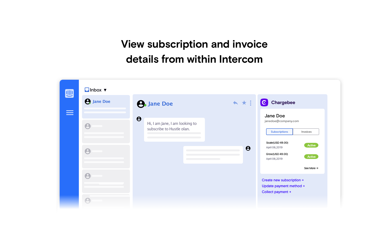 Chargebee for Inbox | App Store | Intercom