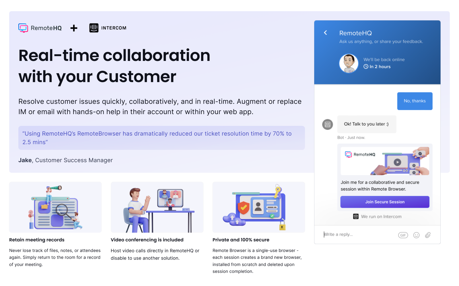 RemoteHQ Co-browsing | App Store | Intercom